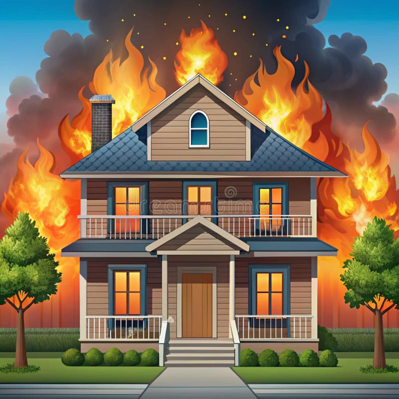 Two-Story Private House on Fire Stock Illustration - Illustration of ...