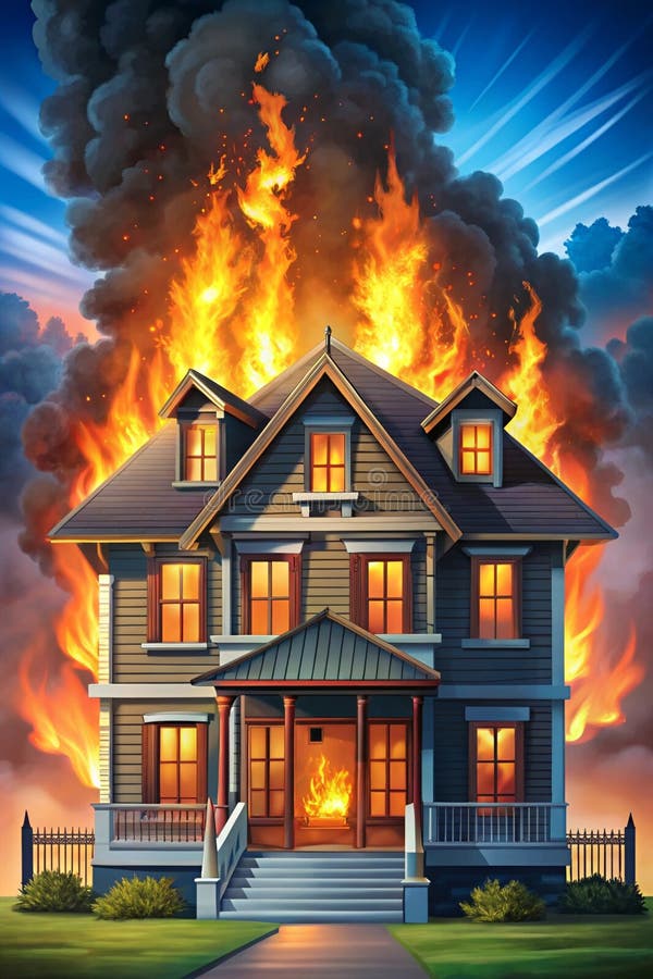 Two-Story Private House on Fire Stock Illustration - Illustration of ...