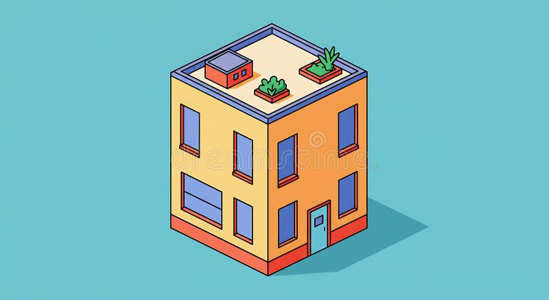 Two-story, Rectangular Building Illustration with a Flat Roof ...