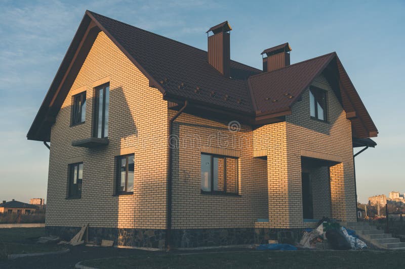 Two Story Residential Home on the Sunset Stock Image - Image of ...