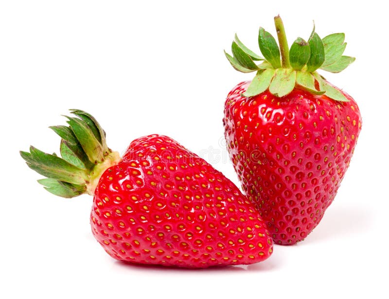 Two Strawberries Isolated on White Background Close-up Macro Stock ...