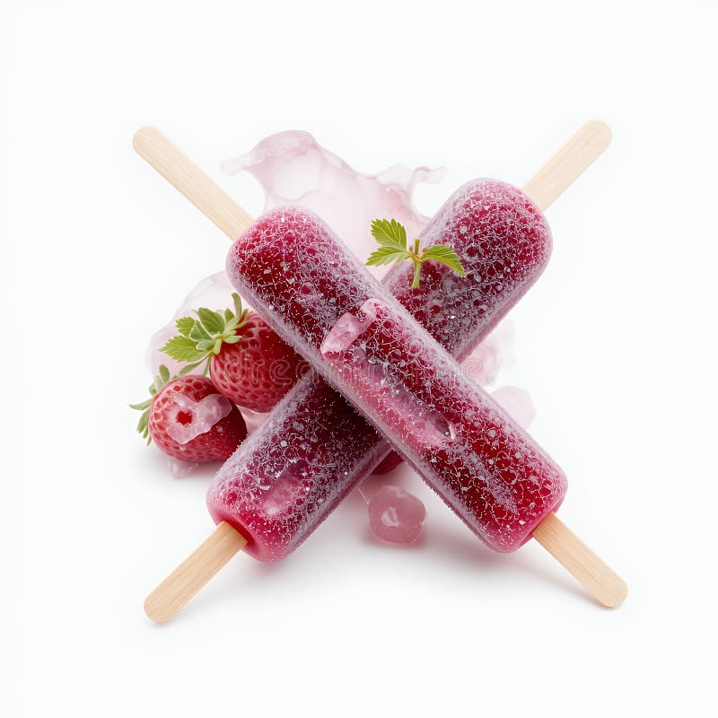 Refreshing Strawberry Popsicles on White Background Stock Illustration ...