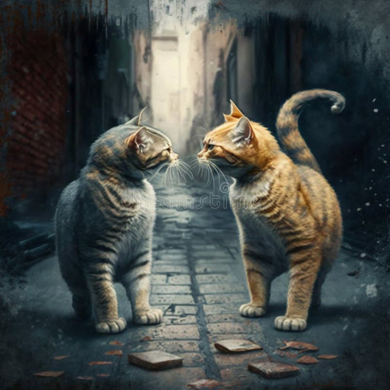 Two Stray Cat Quarreling at the Dark Alley Street. Stock Illustration ...