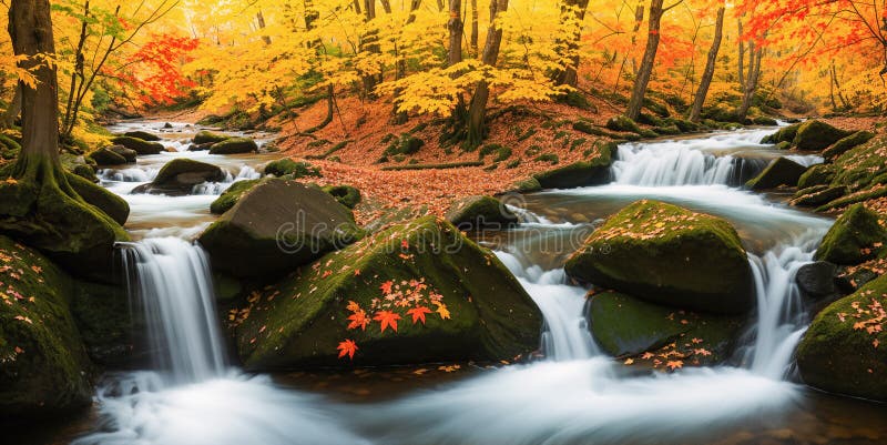 Two Streams Flow Together To Form a Small Waterfall Stock Illustration ...
