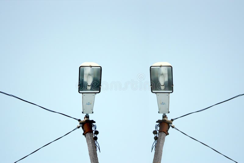 Two Street Lights in Clear Blue Sky Stock Photo - Image of outdoor ...