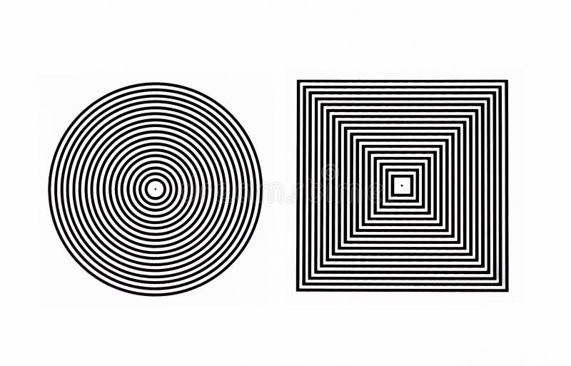 Two Striped Shapes, Black and White Stripes. Square and Circle, Top ...