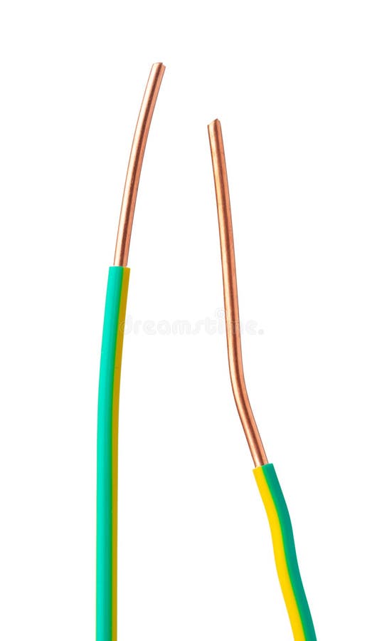 Two Stripped Copper Wires with Green and Yellow Insulation Stock Photo ...