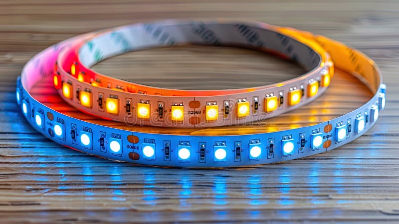 Two Strips of Lighted LED Lights are on a Wooden Surface Stock Image ...