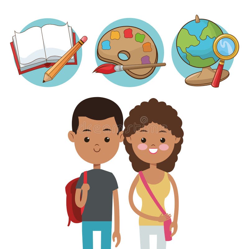 Two Student with Elements School Icons Stock Vector - Illustration of ...