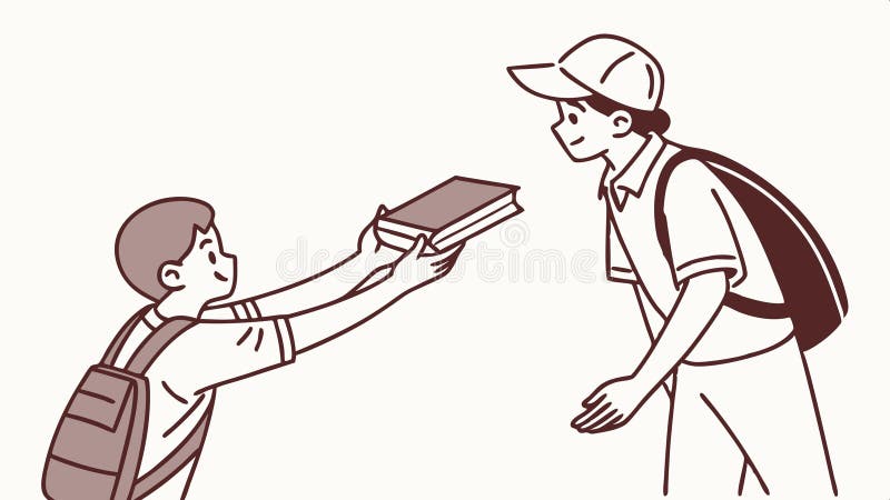 Two Student Figures Exchanging or Sharing a Book, Depicting Learning ...