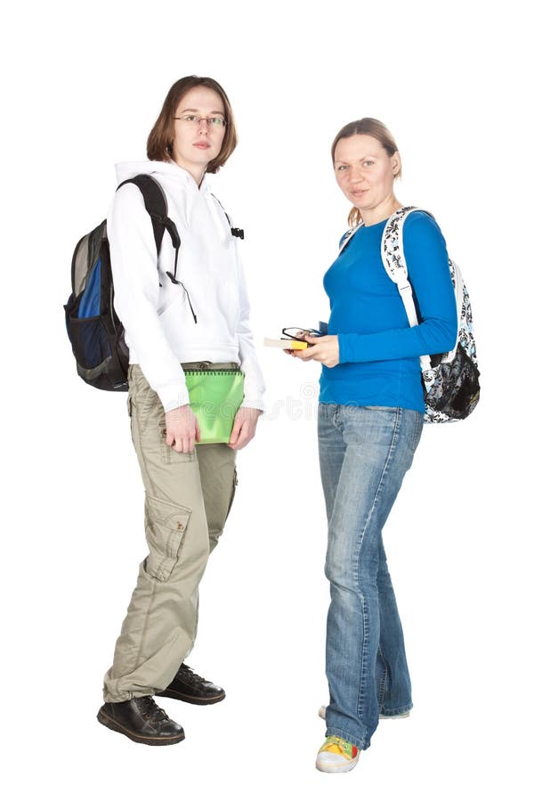 Two Students with Backpack and Notebook. Stock Image - Image of ...