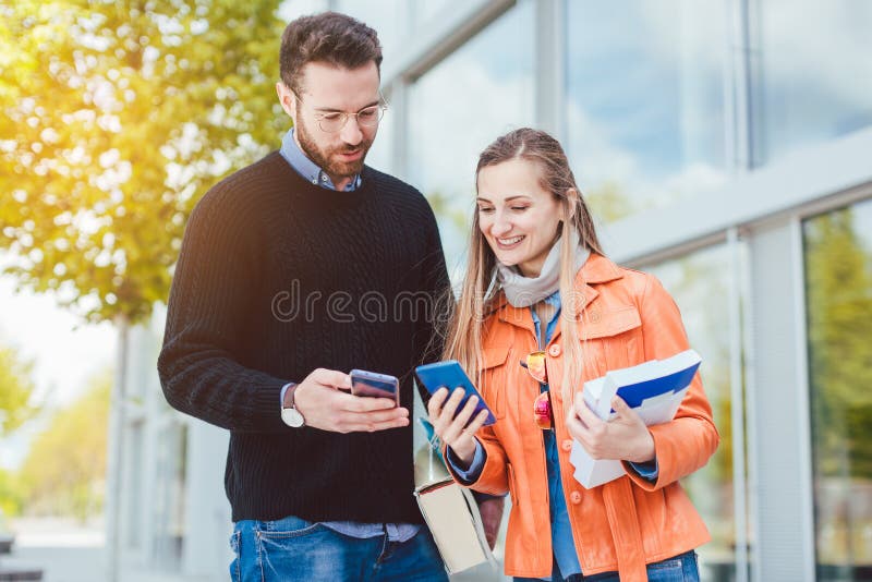 Two Students with Books on College or University Campus Stock Image ...