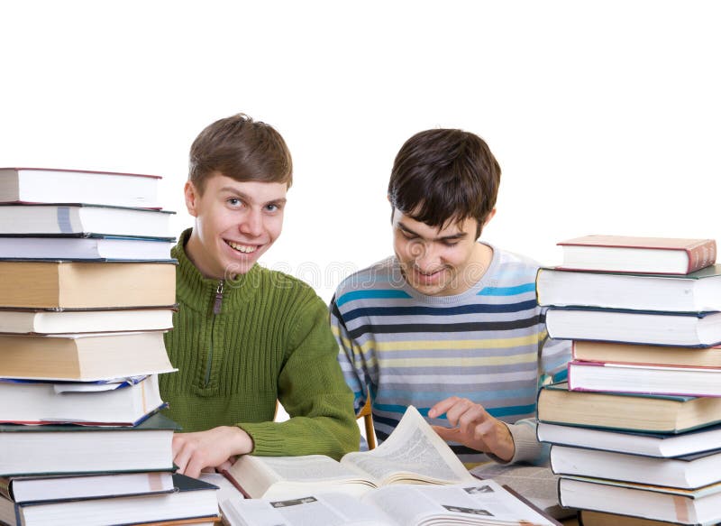 Two Students with Books Isolated on a White Stock Image - Image of ...