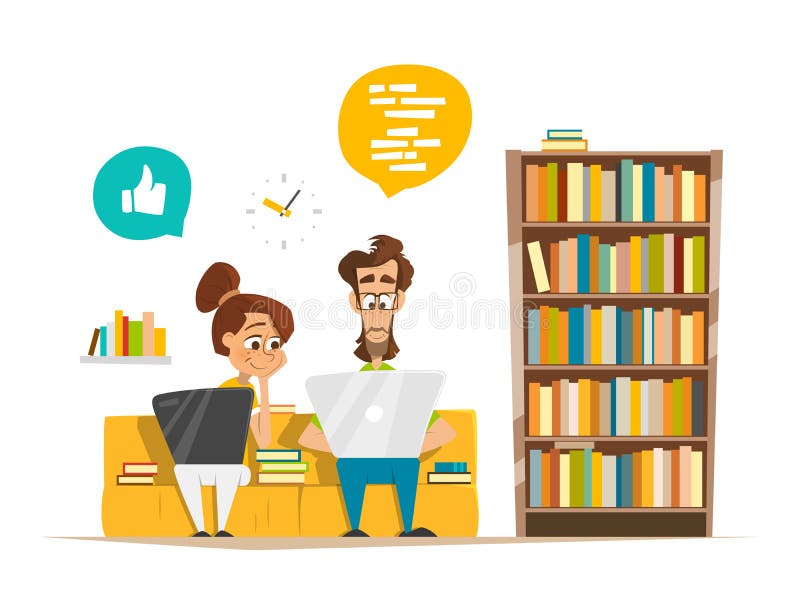 Two Students Boy Girl Sitting Studying with Laptop in Library Stock ...