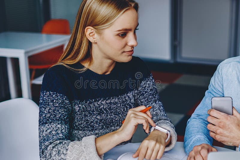 Collaboration of Young Man and Woman Preparing Common Studying Project ...