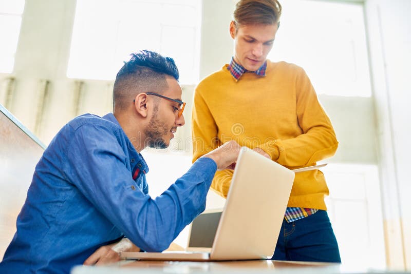 Two Students Chatting at Break Stock Image - Image of work, asking ...