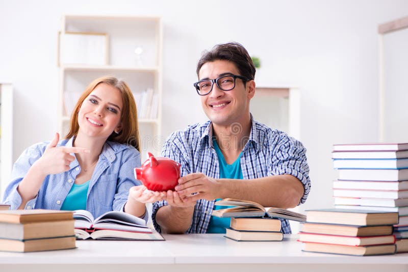 The Two Students Checking Savings To Pay for Education Stock Image ...