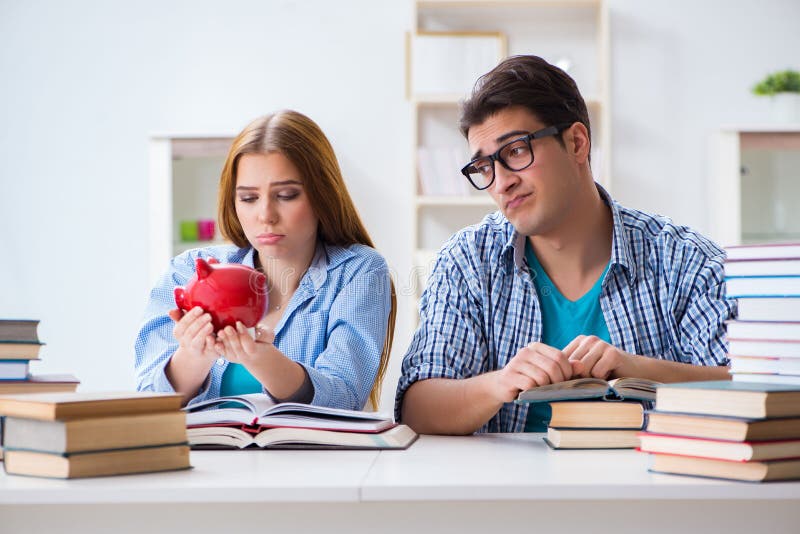 The Two Students Checking Savings To Pay for Education Stock Image ...