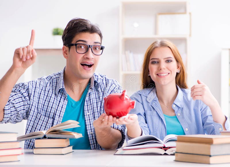 Two Students Checking Savings To Pay for Education Stock Image - Image ...