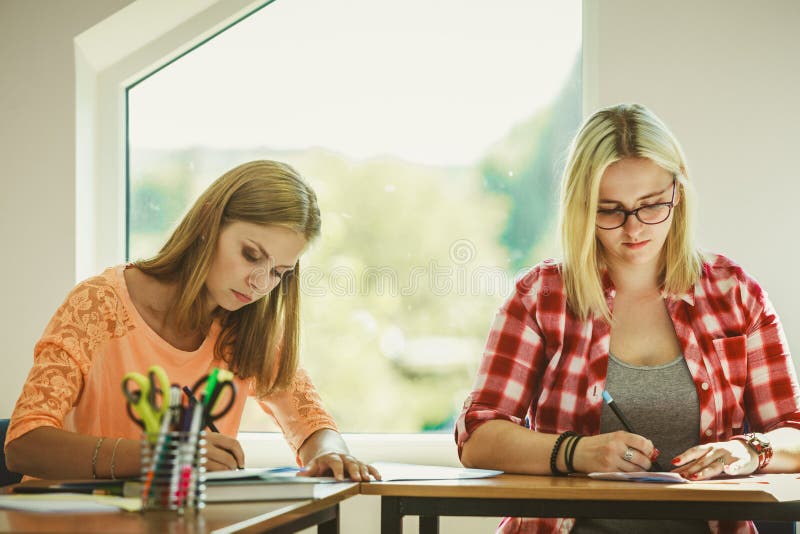 Two students in class stock image. Image of sitting - 111034453