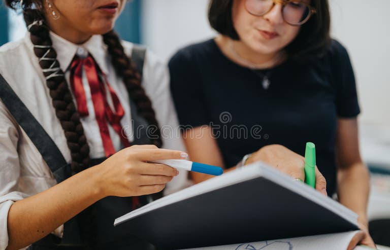 Two Students Collaborating during a Study Session at School Stock Image ...