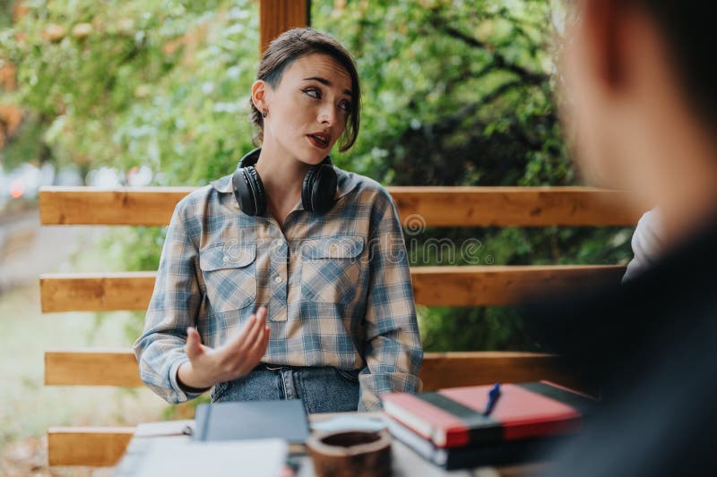 Students Having an Engaging Outdoor Discussion in a Park Setting Stock ...