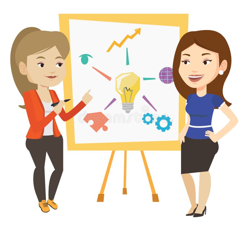 Two Students Discussing Project Near Board. Stock Vector - Illustration ...