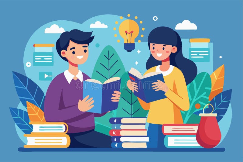 Two Students Engage in Collaborative Learning with Books in a Colorful ...