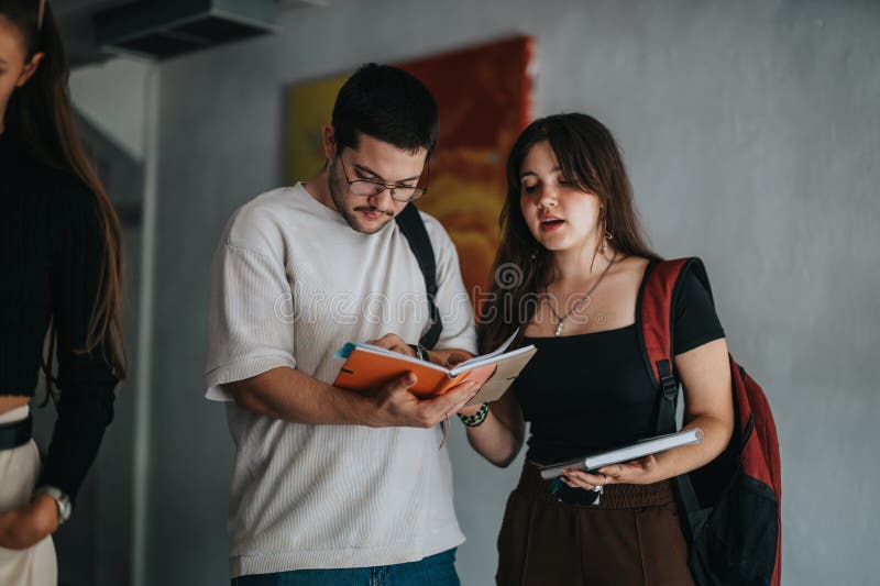Two Students Engage in a Collaborative Study Session, Attentively ...