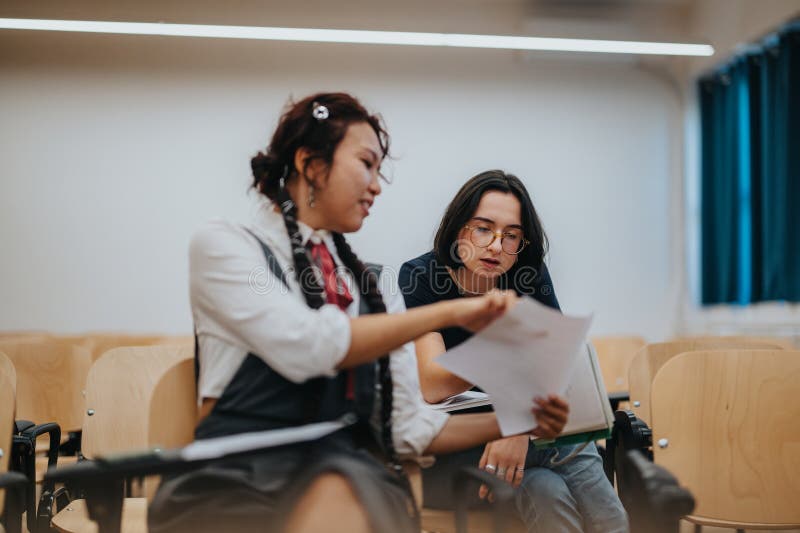 Students Discussing with Professor in a Classroom between Classes Stock ...