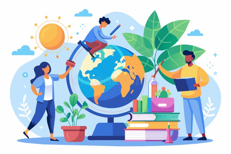 Two Students Explore Scientific Concepts Using a Globe, Plants, and ...