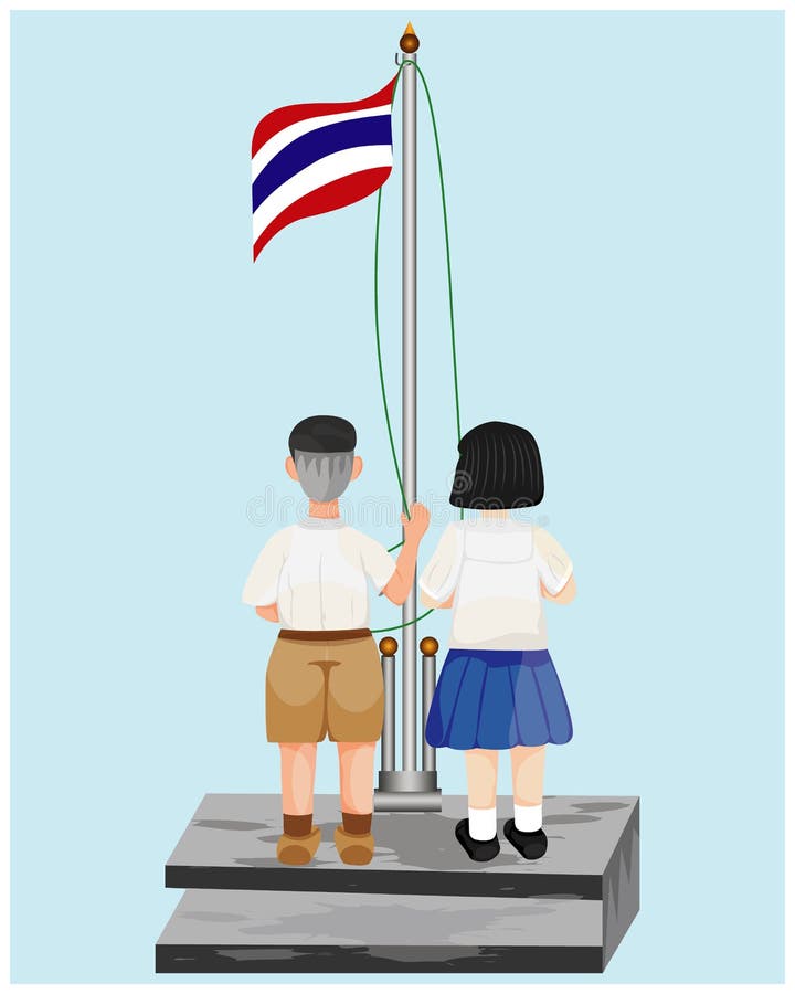 Two Students in Front Flagstaff Stock Vector - Illustration of respect ...