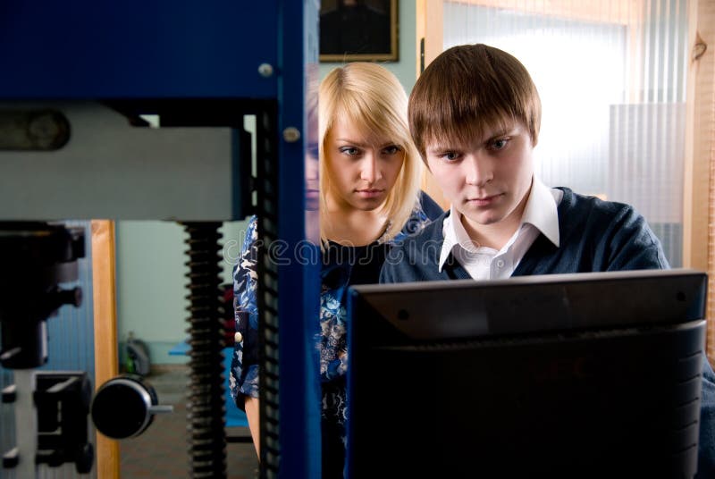 Two Students in Front of the Monitor in the Workshops Stock Photo ...