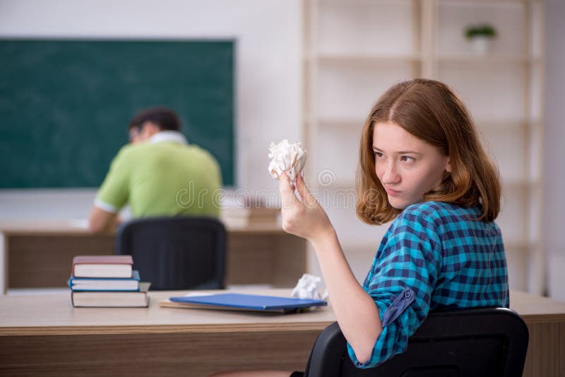 Two Students Having Fun in the Classroom Stock Image - Image of ...