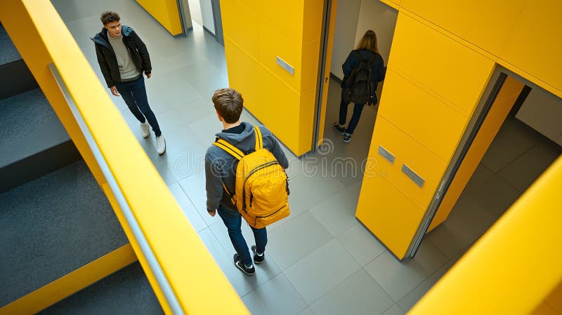 Two Students Interacting in a Modern Hallway Stock Photo - Image of ...