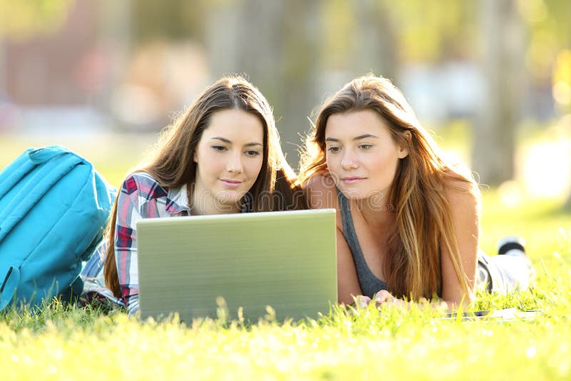 Two Students Learning on Line with Laptop Stock Image - Image of ...