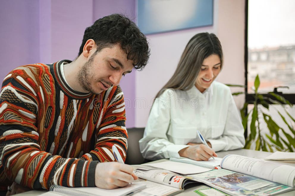 Two Students Learning Together at Language School Stock Image - Image ...