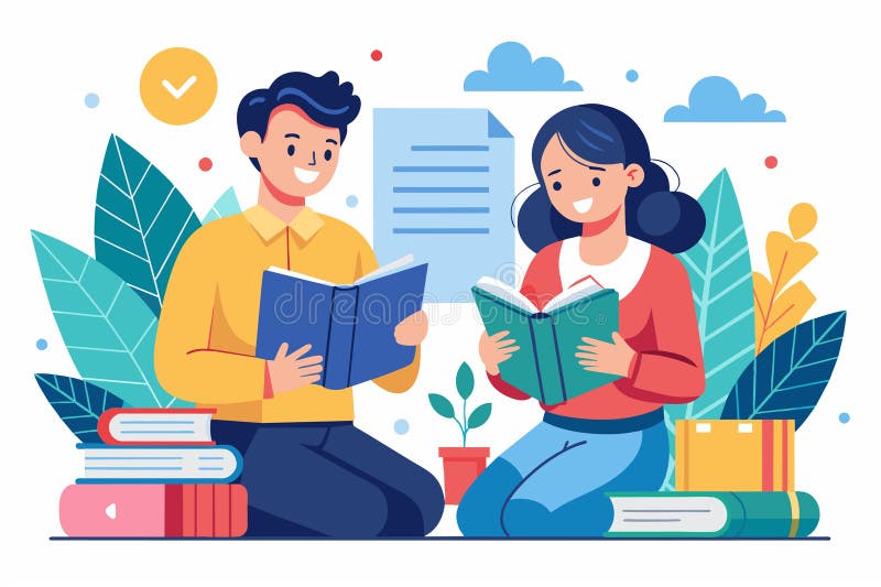 Two Students are Learning Together, Reading Books and Sharing Notes in ...