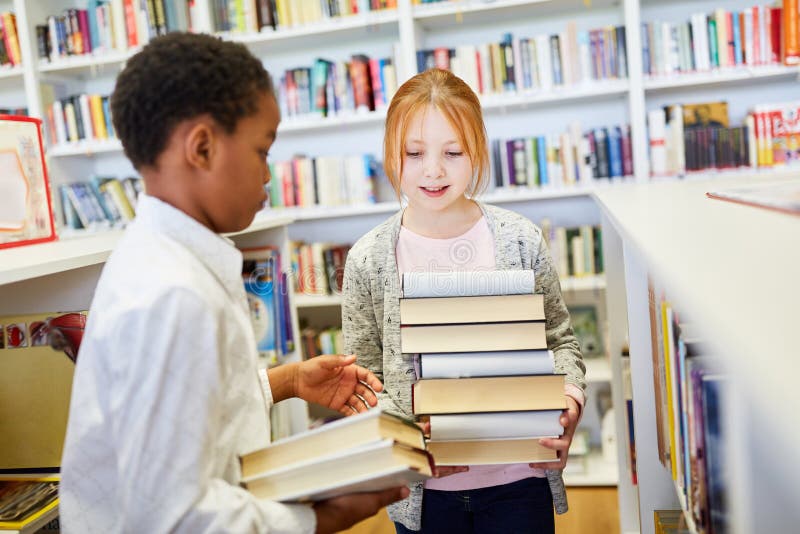 Two Students in the Library of the School Stock Photo - Image of ...