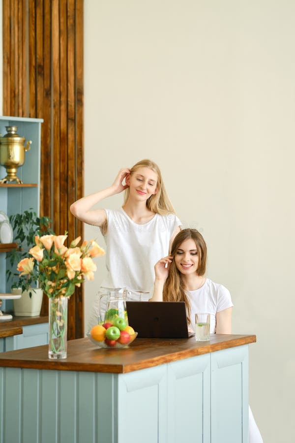 Two Students Making Video Conference Call Kitchen Stock Photos - Free ...