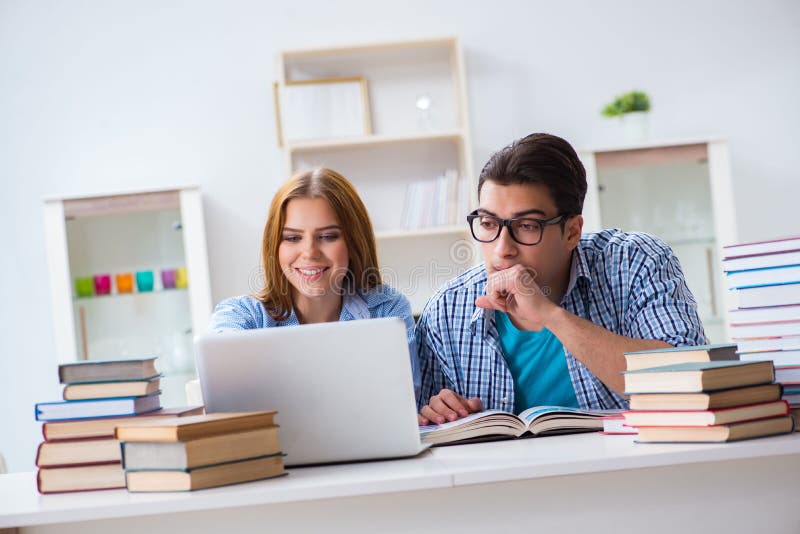 The Two Students Preparing To School Exams Stock Image - Image of ...