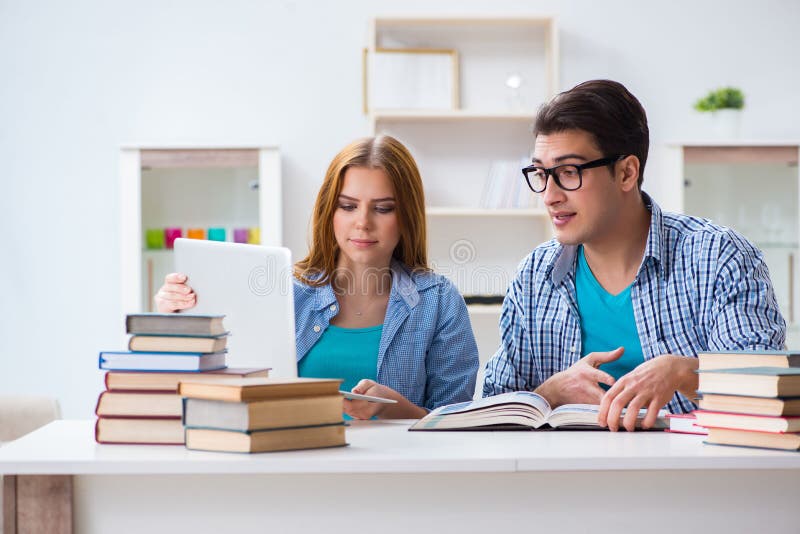 The Two Students Preparing To School Exams Stock Image - Image of ...