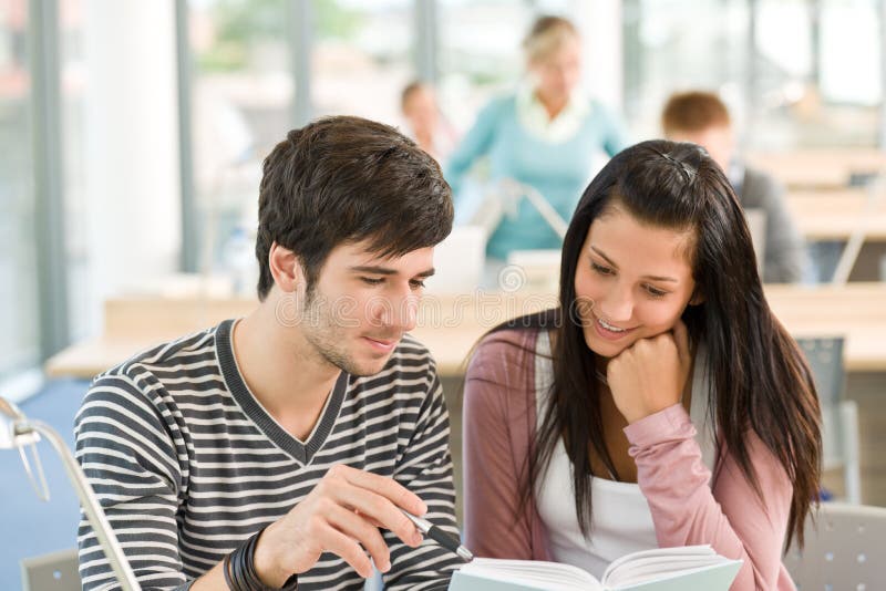 Two Students Read Book in Classroom Stock Image - Image of modern, read ...