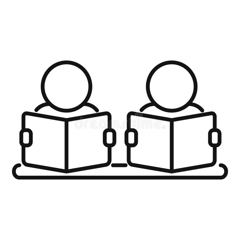 Two Students Reading Books on Bench Icon Stock Illustration ...