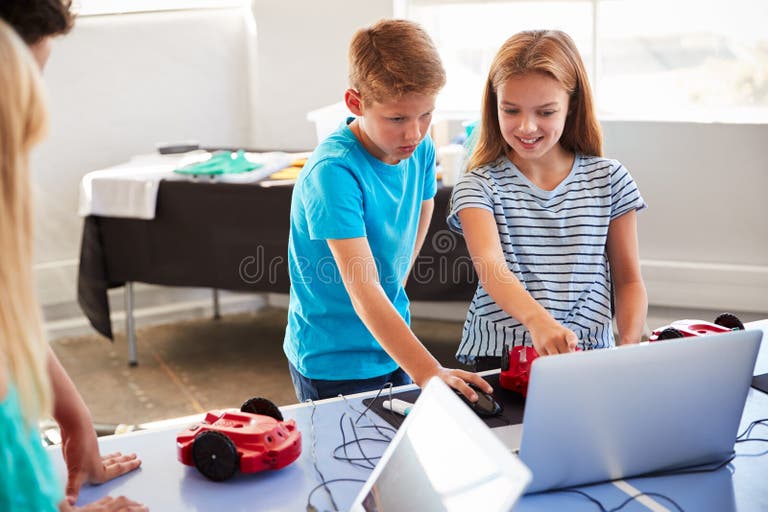 Two Students in after School Computer Coding Class Learning To Program ...