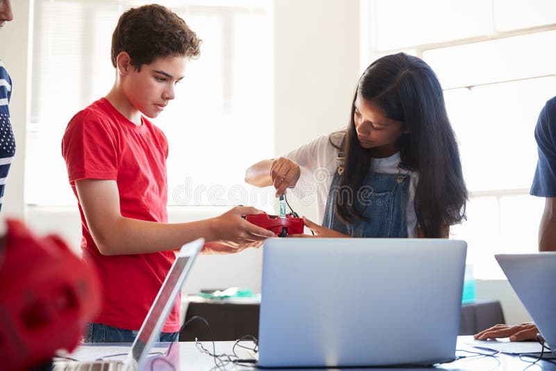 Two Students in after School Computer Coding Class Learning To Program ...