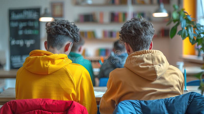 Two Students Sitting in a Classroom Stock Illustration - Illustration ...