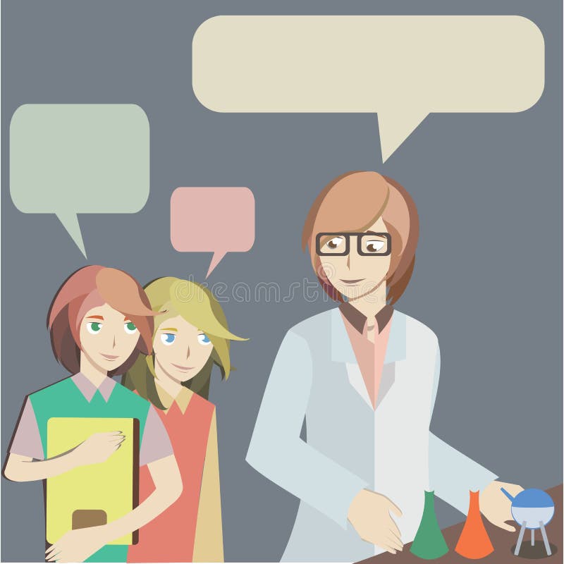 Two Students are Speaking with the Scientist Stock Vector ...
