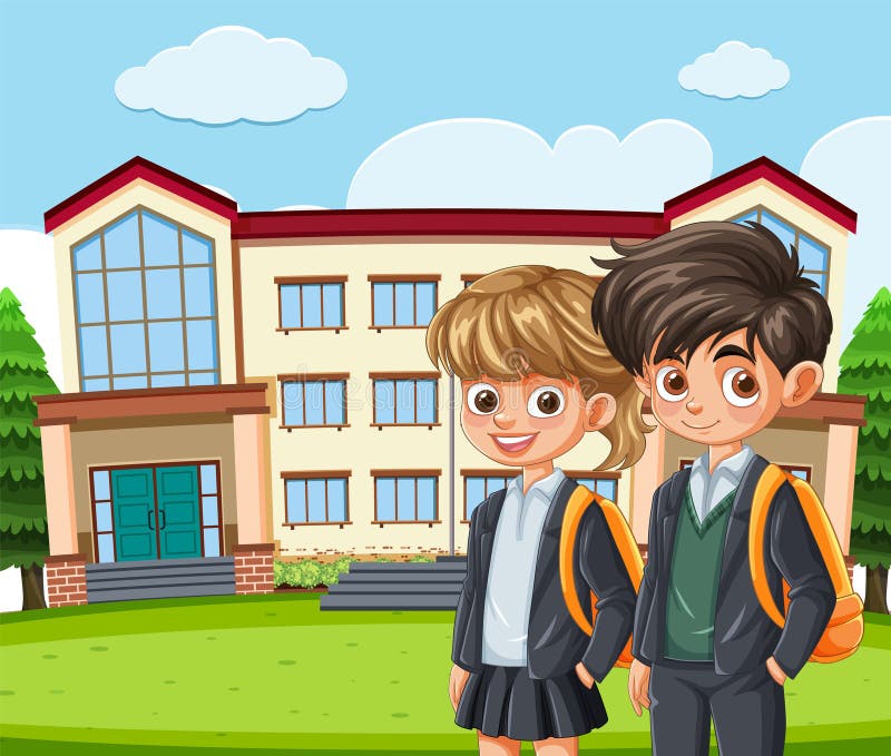 Two Students Standing Outside Stock Illustration - Illustration of ...
