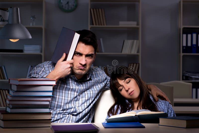 The Two Students Studying Late at Night Stock Photo - Image of school ...